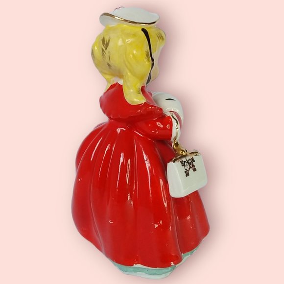 napco | Art | Vtg 956 Napco Christmas Shopper Girl Red Coat Hand Muff ...